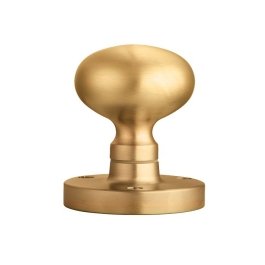 Satin Brass Finish Sprung Mushroom Door Knob on Round Rose